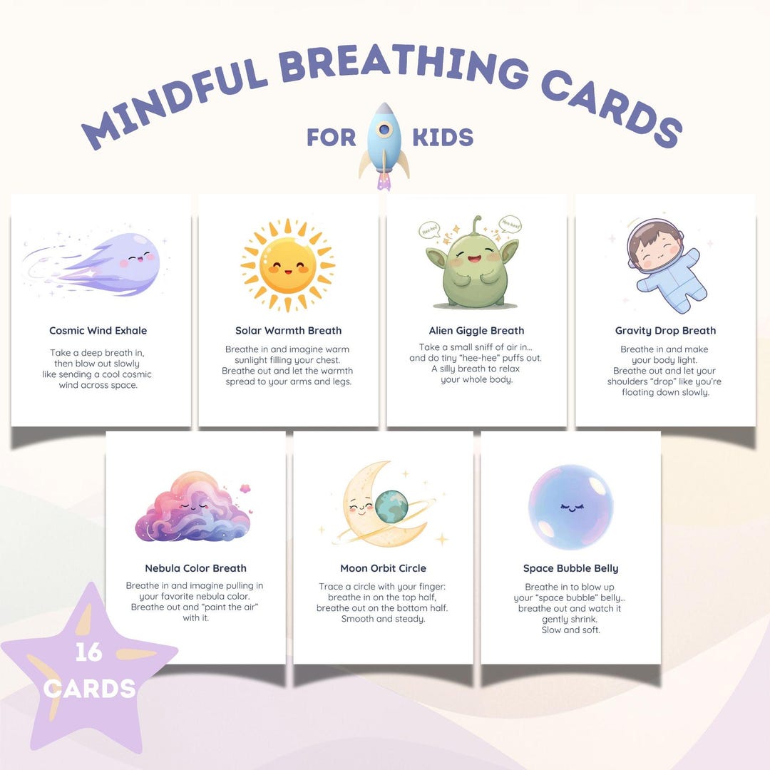 Mindful Kids Breathing Cards for Kids, Anxiety Management Skills ...