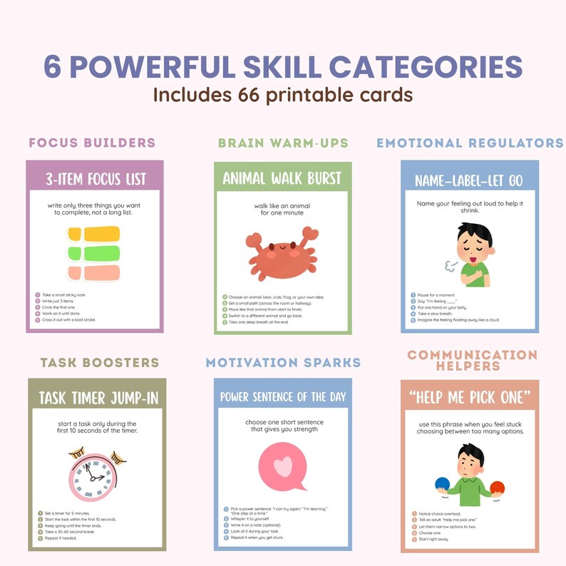 ADHD Support Cards for Kids, Emotional Regulation & Impulse Control ...