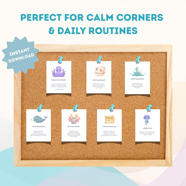 Kids Mindful Breathing Cards, Ocean Theme, Calm Down Corner (PDF ...