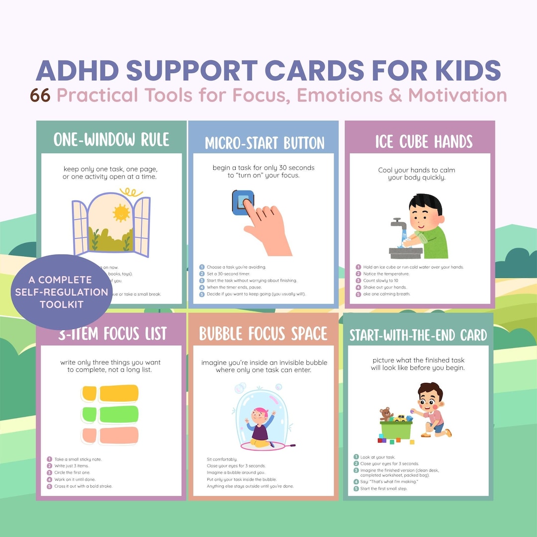 ADHD Support Cards for Kids, Emotional Regulation & Impulse Control ...