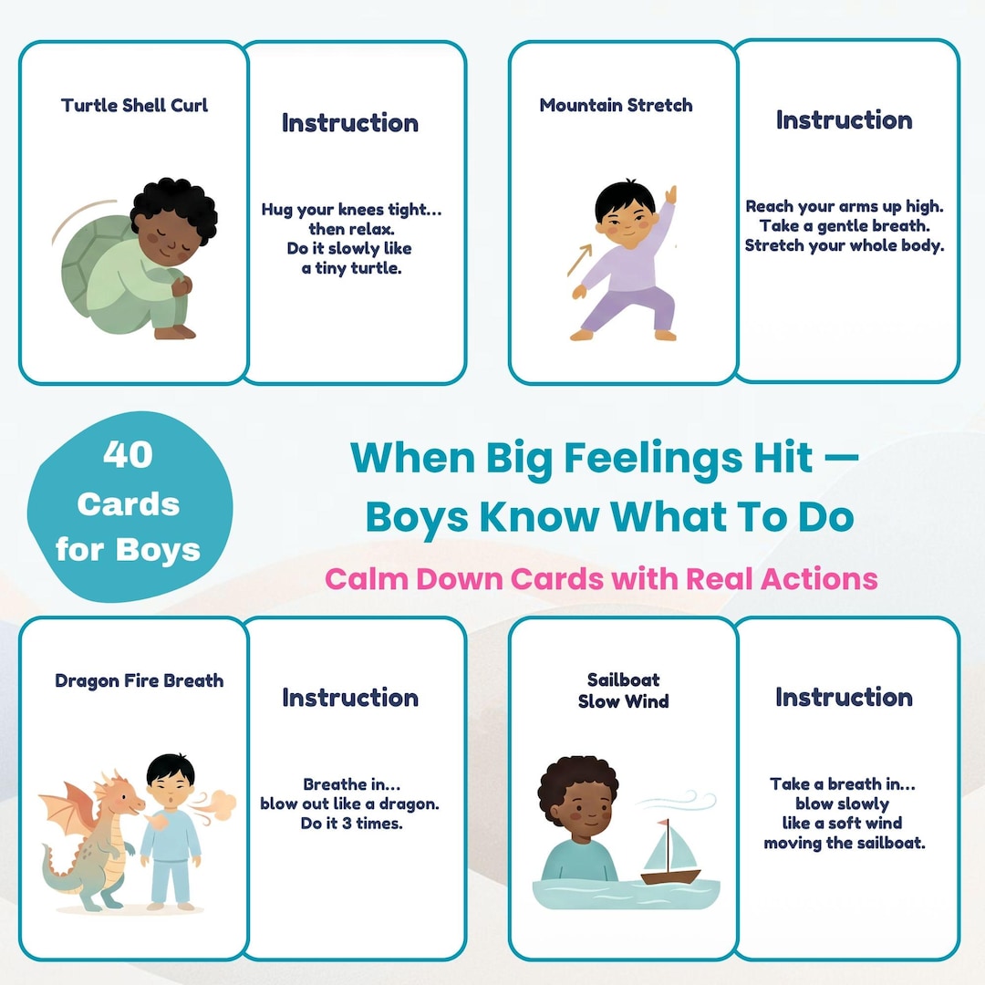 Emotion Flashcards for Boys, Calm Down Card, Emotional Regulation ...