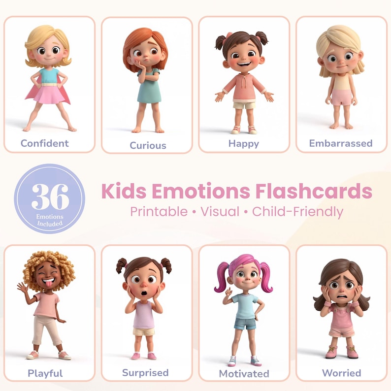 36 Kids Feelings Flashcards | Printable Emotions Cards for Toddlers and ...