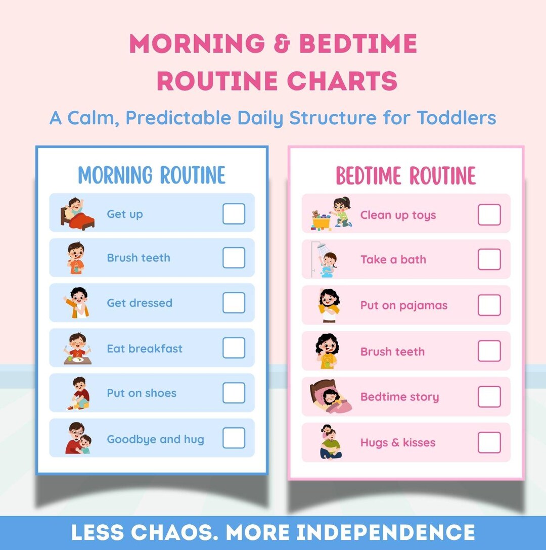Morning and Bedtime Routine Chart for Toddlers, Kids Visual Schedule ...