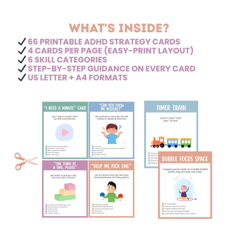 ADHD Support Cards for Kids, Emotional Regulation & Impulse Control ...