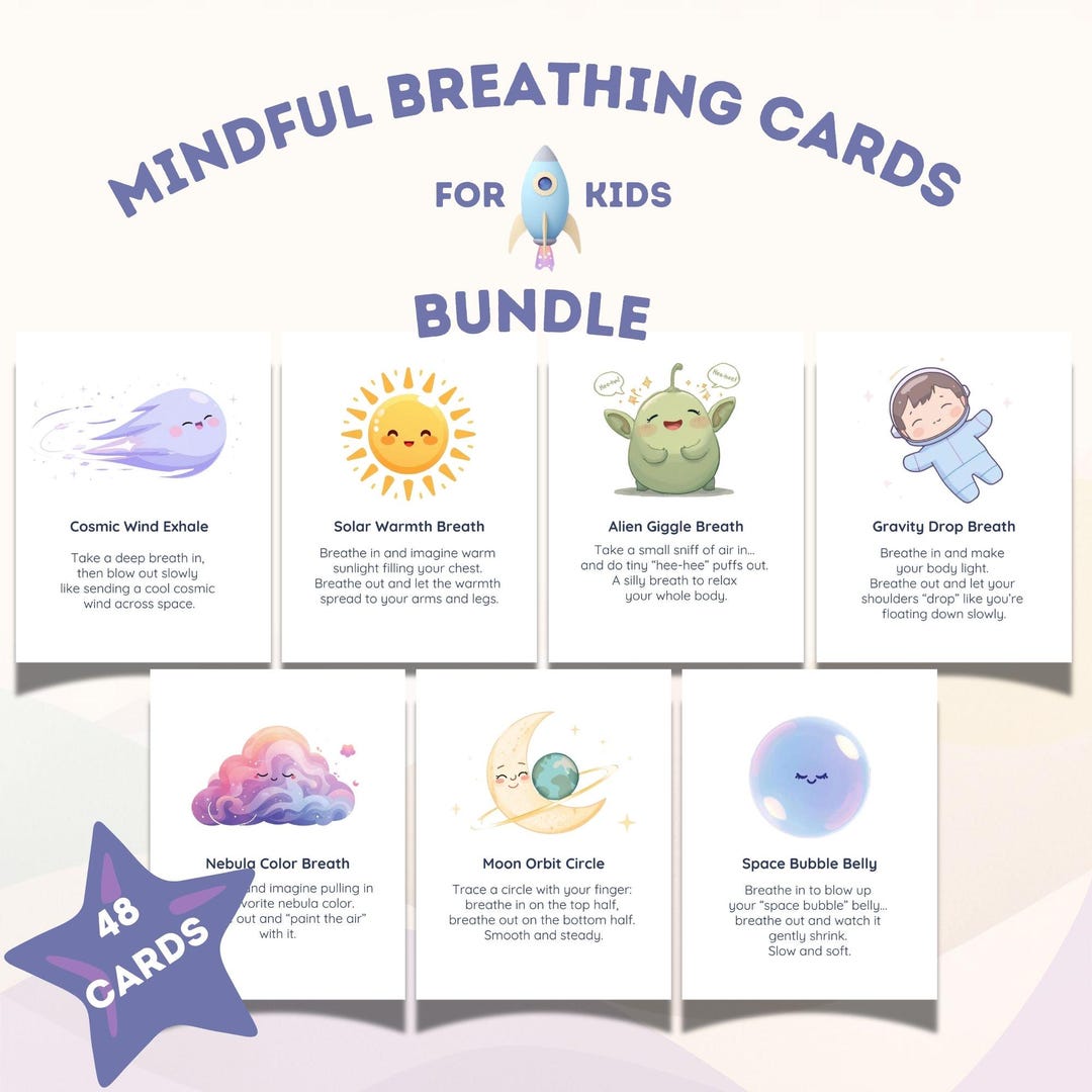 Mindful Breathing Cards for Kids Bundle, Calm Down Cards, Coping Skills ...
