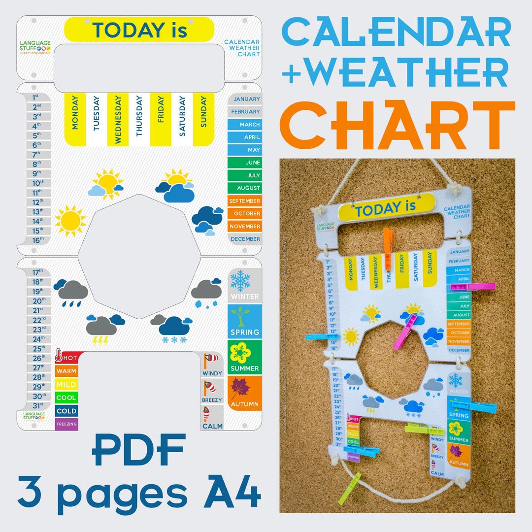 Calendar + Weather Chart for Classroom Decor. Printable Craft, PDF. - Etsy