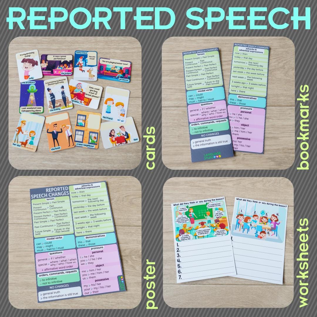 Reported Speech Bundle 4-in-1. Printable PDF. - Etsy