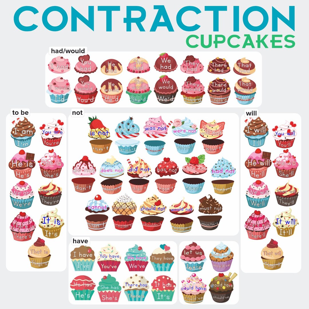 Contraction Cupcakes (matching Game). Printable PDF. - Etsy