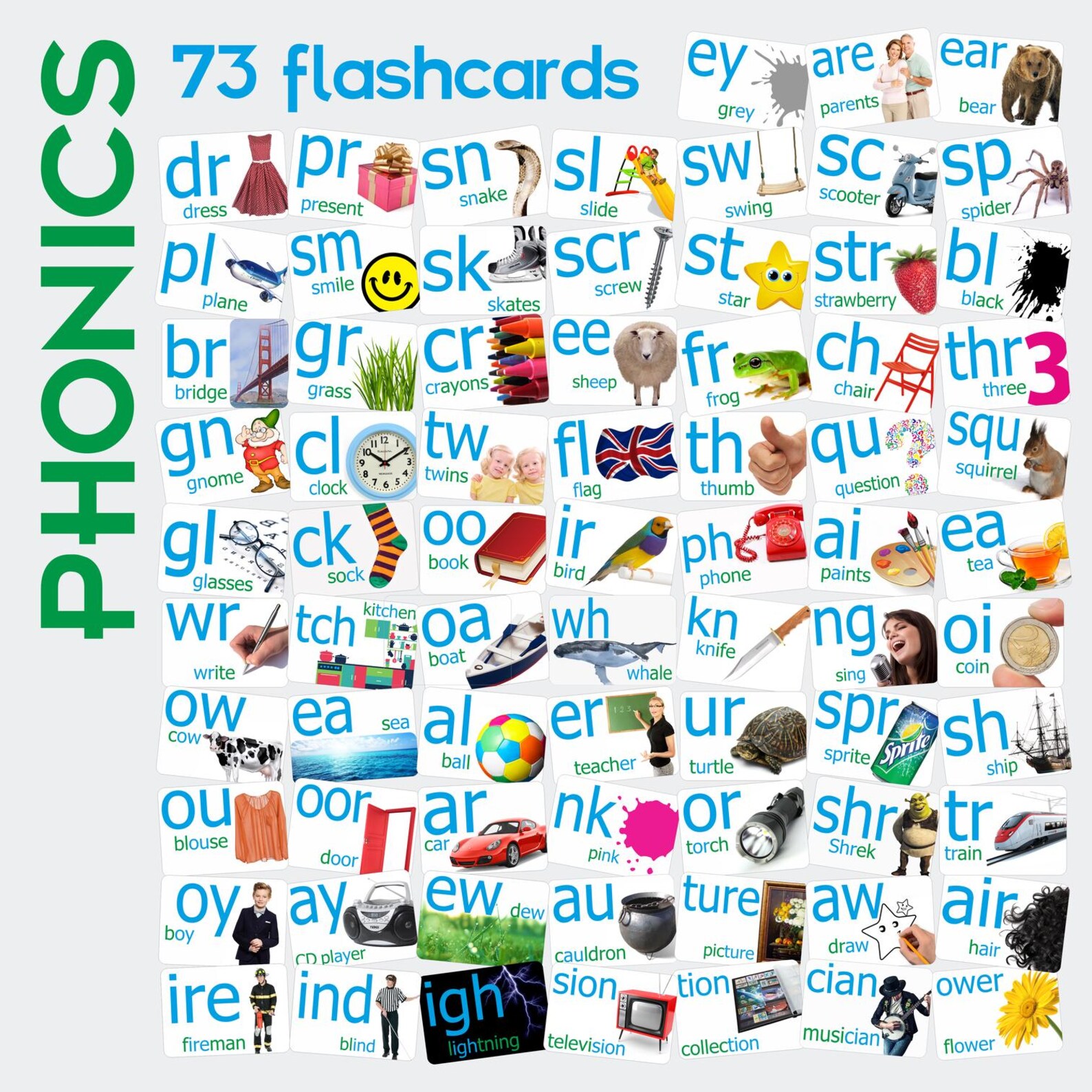 73 Phonics Cards. Printable PDF. - Etsy