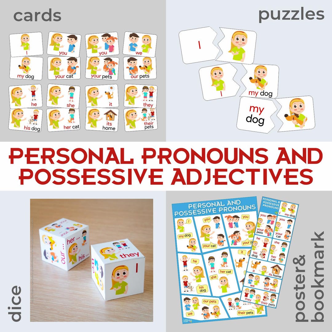 Personal Pronouns and Possessive Adjectives Bundle 5-in-1. Printable ...