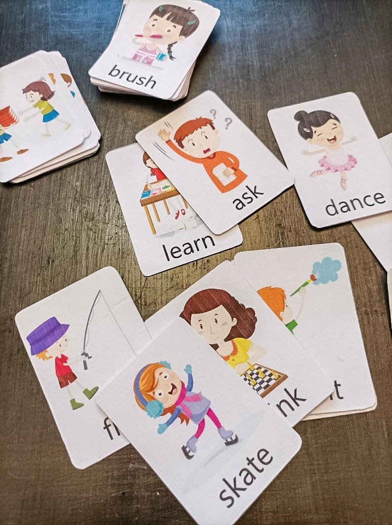 198 Action Verb Vocabulary Flashcards. Printable PDF. Signed and ...