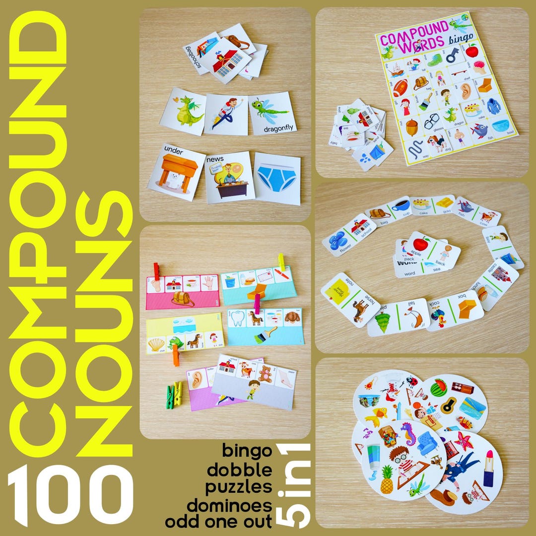 Compound Nouns Bundle 5-in-1 (puzzles, Dominoes, Bingo, Odd One Out ...