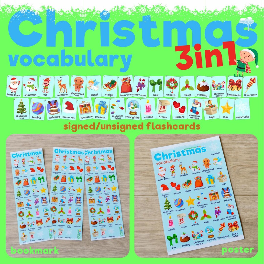 Christmas Vocabulary 3in1 (flashcards, Bookmarks, Poster) - Etsy