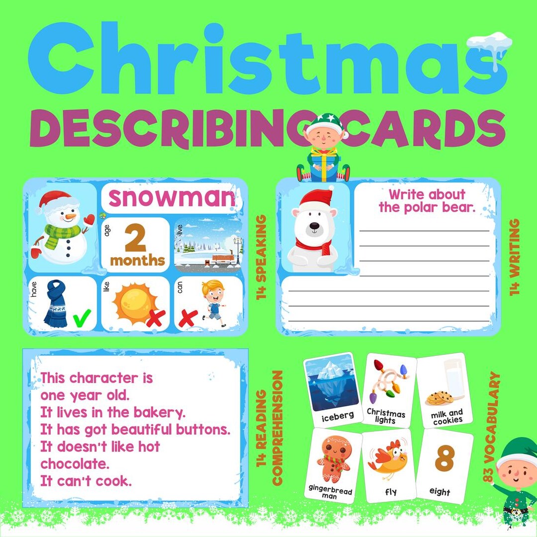 Christmas Describing Cards PDF (speaking, Reading, Writing, Vocabulary ...