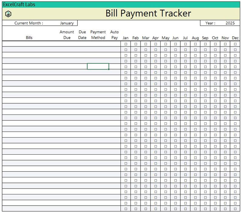 Bill Payment Tracker Excel Template | Monthly Bill Organizer | Budget ...