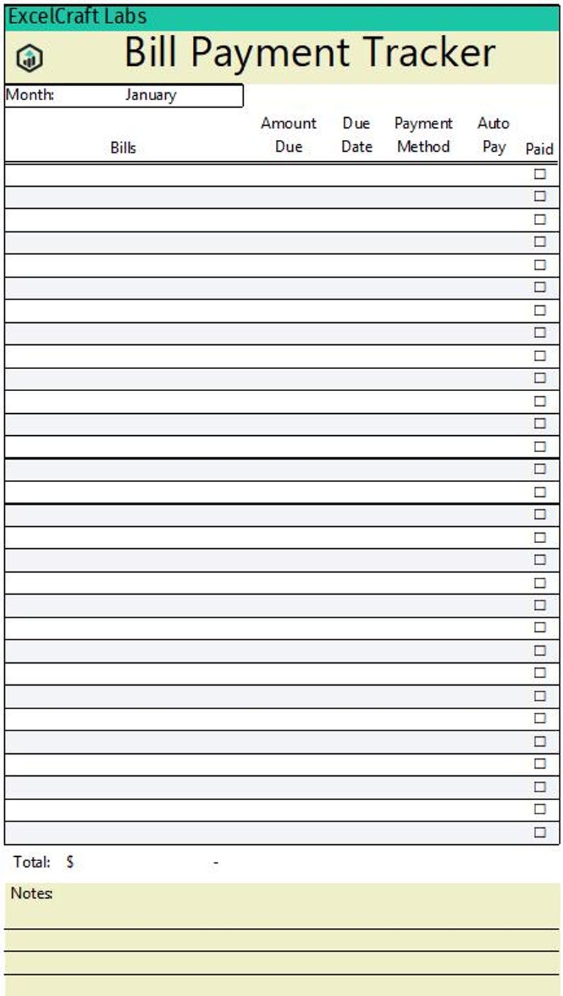 Bill Payment Tracker Excel Template | Monthly Bill Organizer | Budget ...