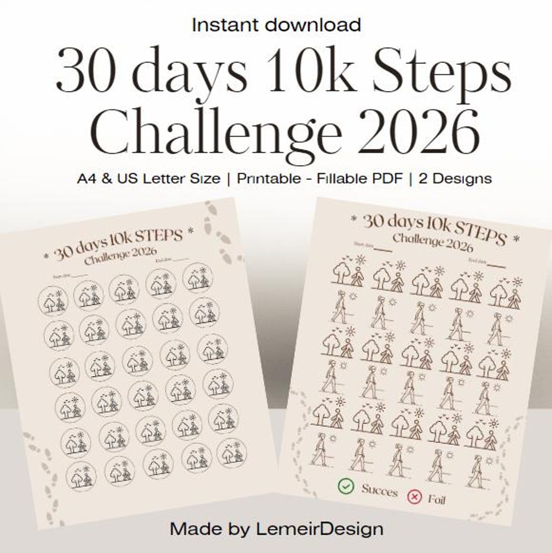 30 Day 10k Steps Challenge Tracker 2026 | Walking Habit Tracker ...