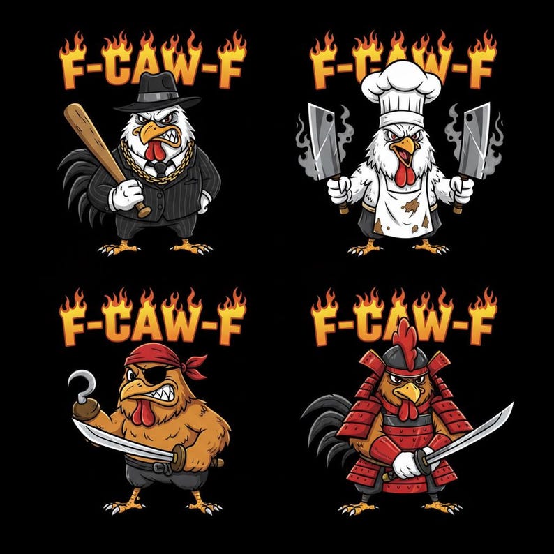F-CAW-F Angry Chicken PNG Bundle, Funny Rooster Cartoon Characters ...