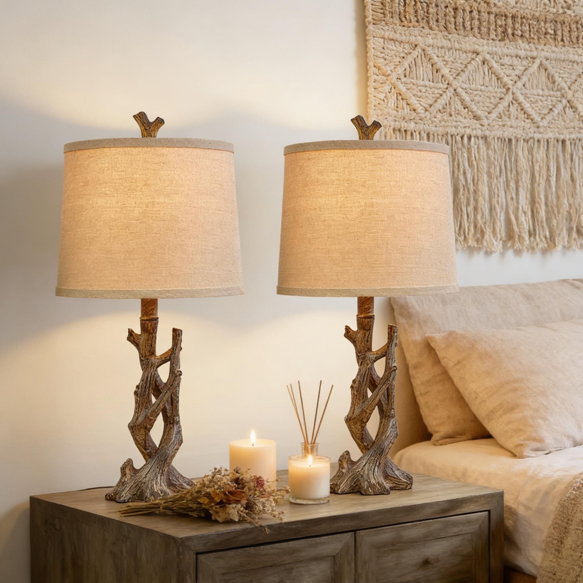 Set of 2 Country Cottage Table Lamps for Bedroom | Farmhouse Vintage ...