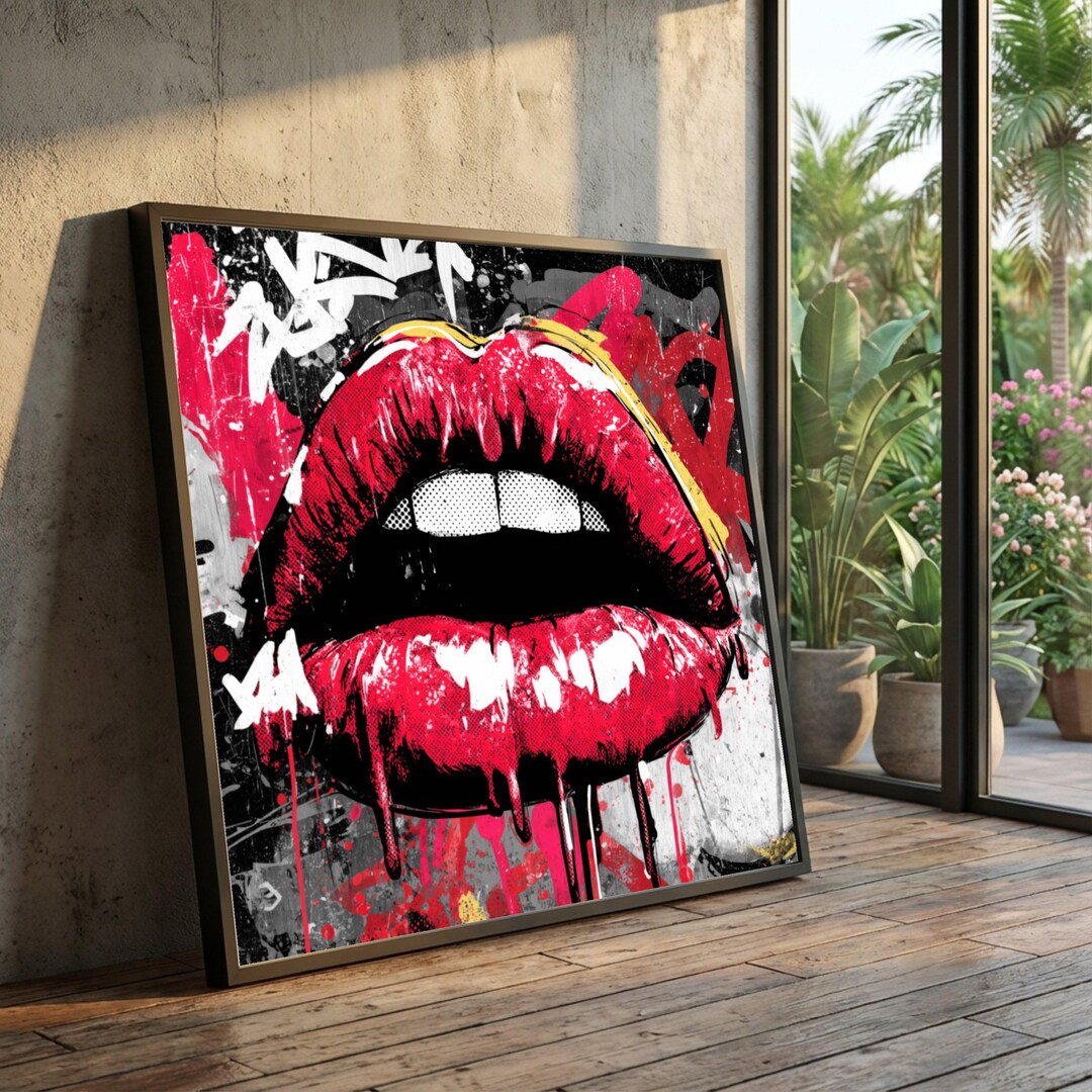 Red Lips Graffiti Canvas, Urban Pop Art Wall Decor - Etsy