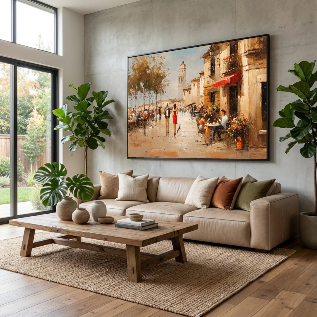 Romantic European Street Scene Canvas, Cafe Terrace Wall Art, Cityscape ...