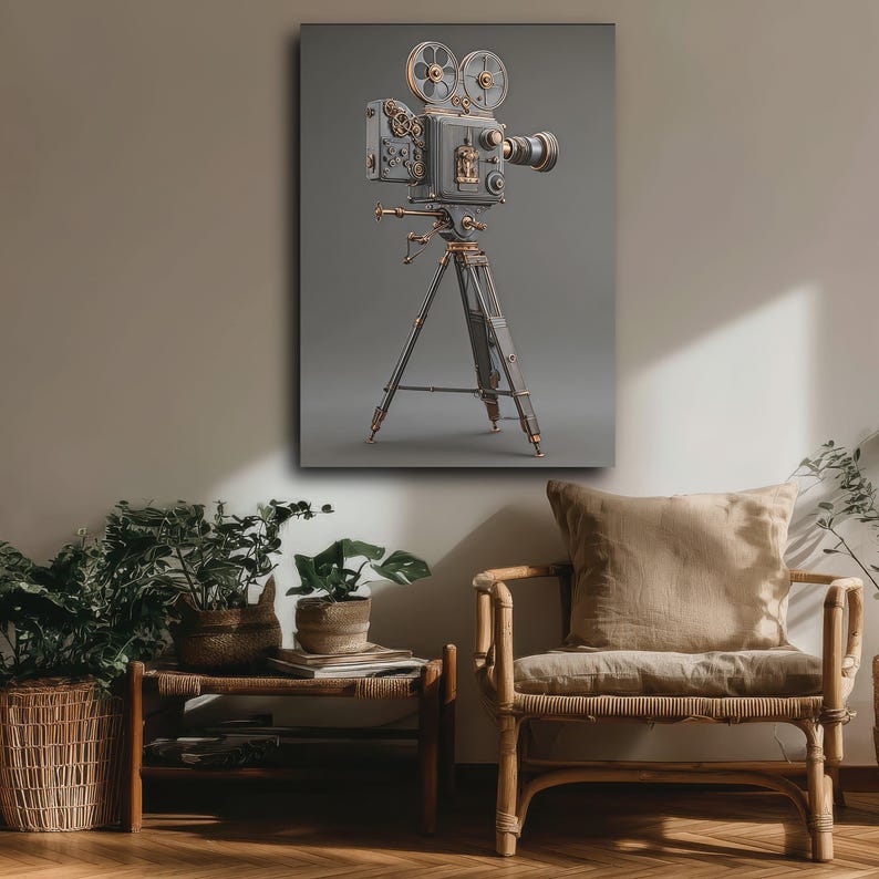 Vintage Film Camera Canvas, Retro Movie Camera Wall Art, Cinematic ...