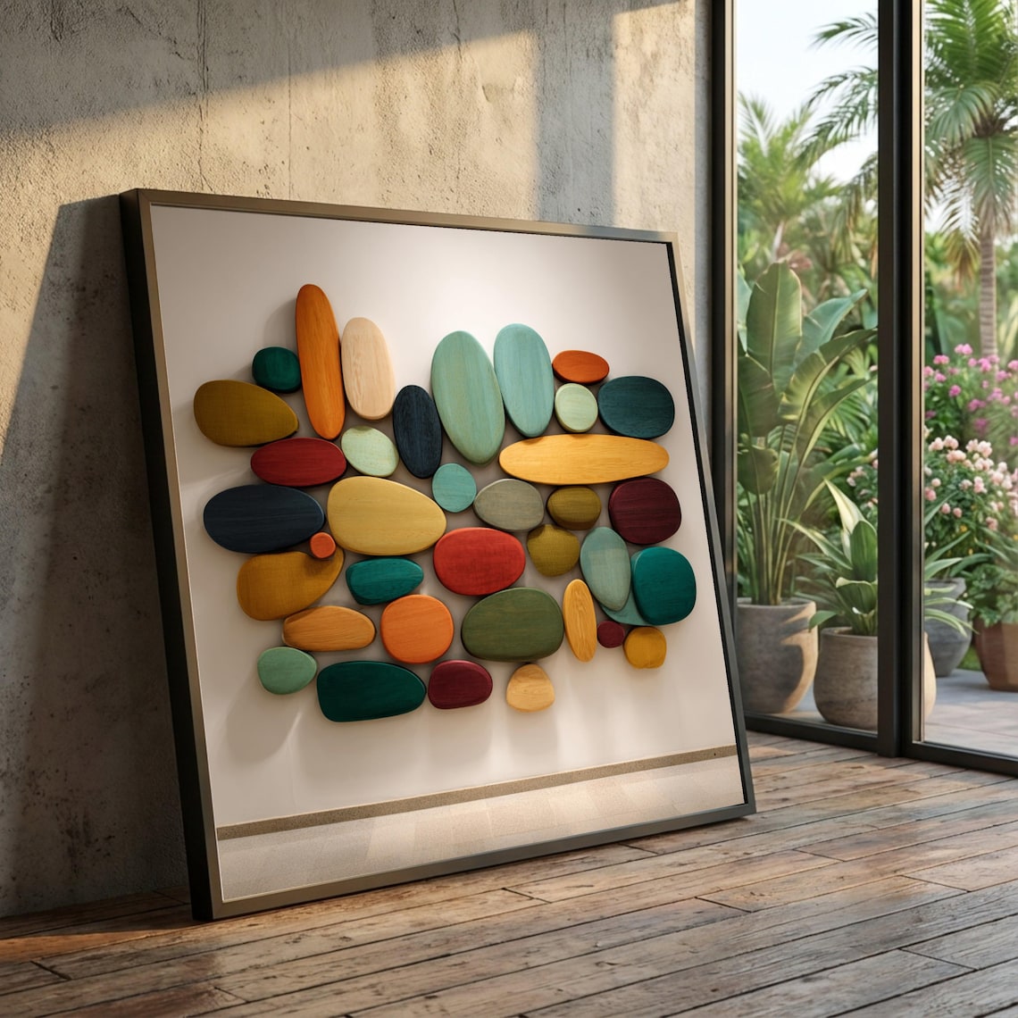 Abstract Pebble Shapes Canvas Wall Art, Geometric Home Decor - Etsy