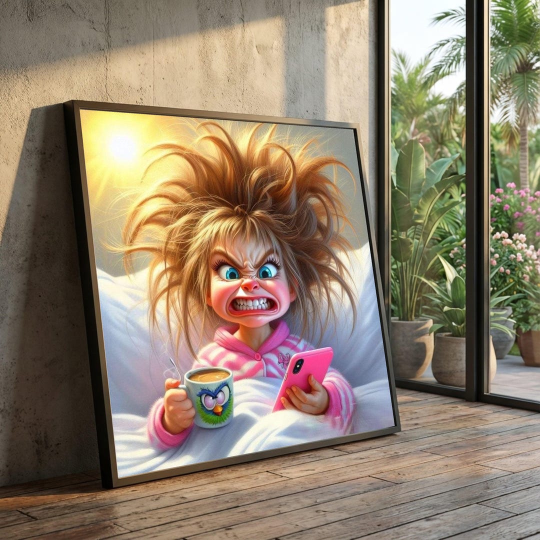 Funny Angry Morning Girl Canvas Print, Humorous Quirky Bedroom Decor - Etsy