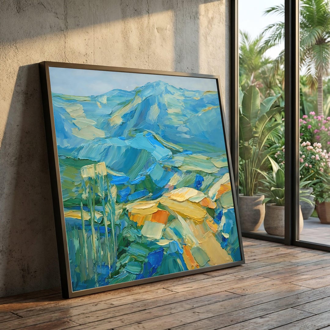 Abstract Mountain Landscape Canvas Print, Blue Green Wall Art, Modern ...