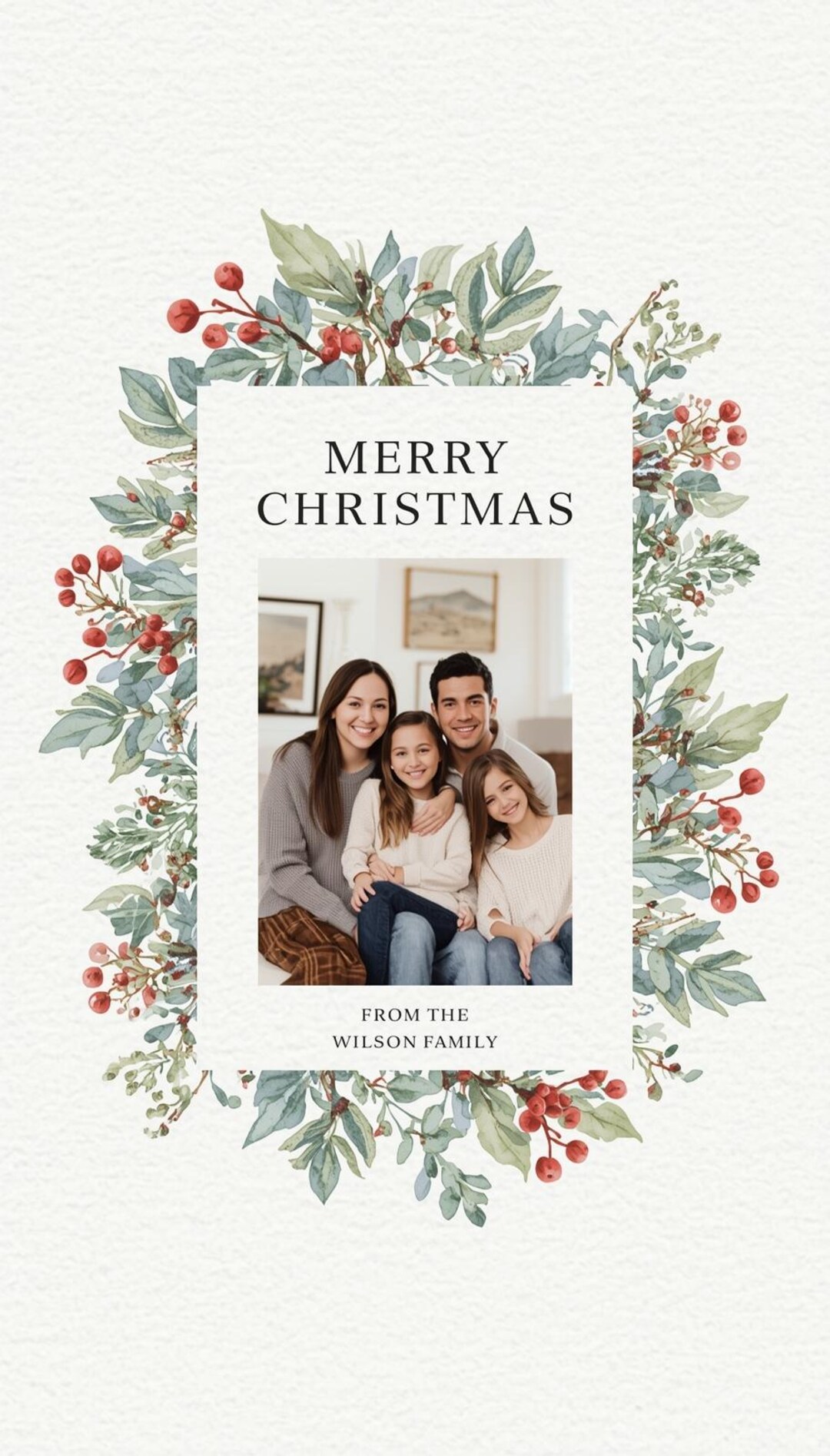 Merry Christmas Text Card | Floral Christmas Greeting Card | Minimal ...