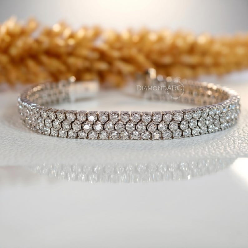 Triple Row Round Lab Gown Diamond Tennis Bracelet Wide Multi Row ...
