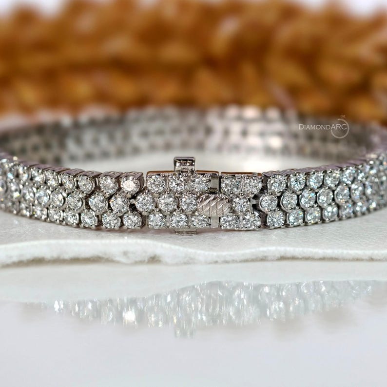 Triple Row Round Lab Gown Diamond Tennis Bracelet Wide Multi Row ...