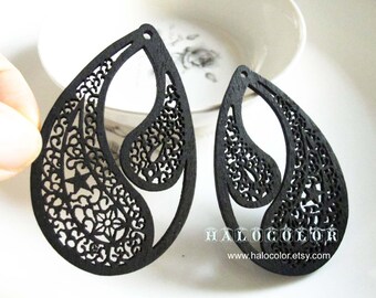 NEW Print Series 2 Pcs Filigree Flower Wood Charm / - Etsy