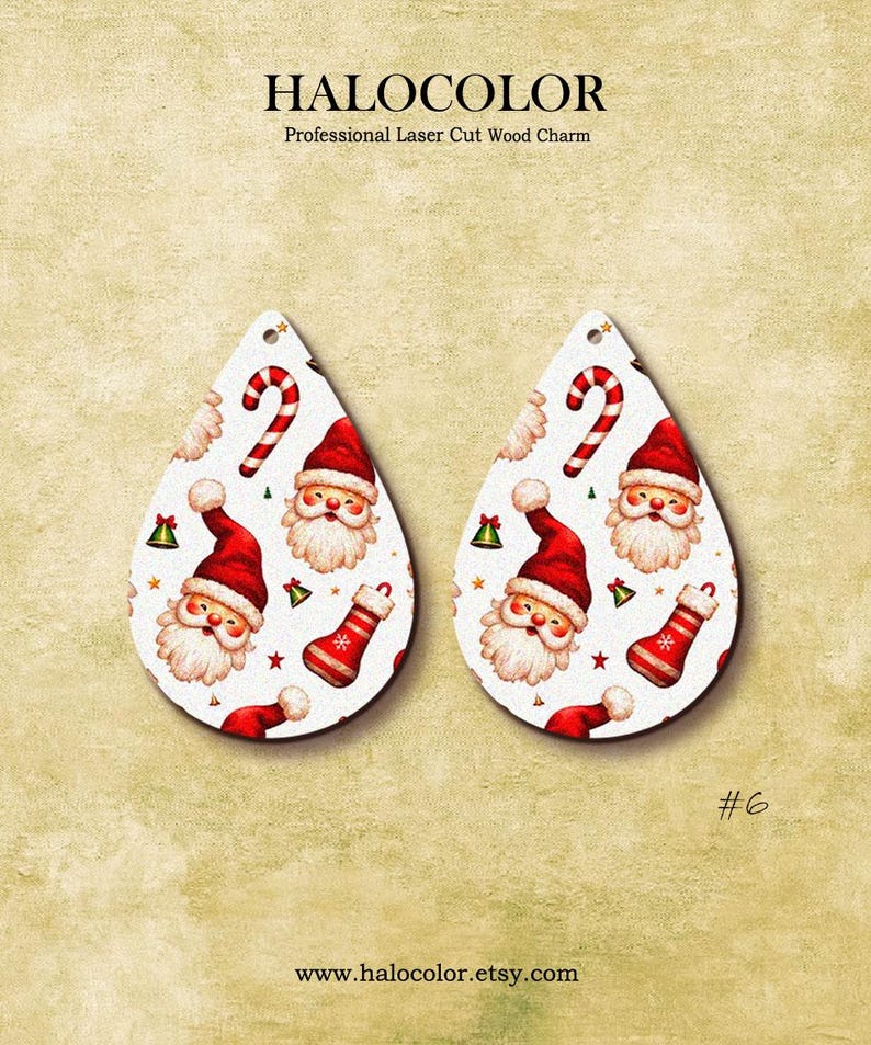 Santa Christmas Tree Wood Charm – Lightweight Filigree Teardrop ...