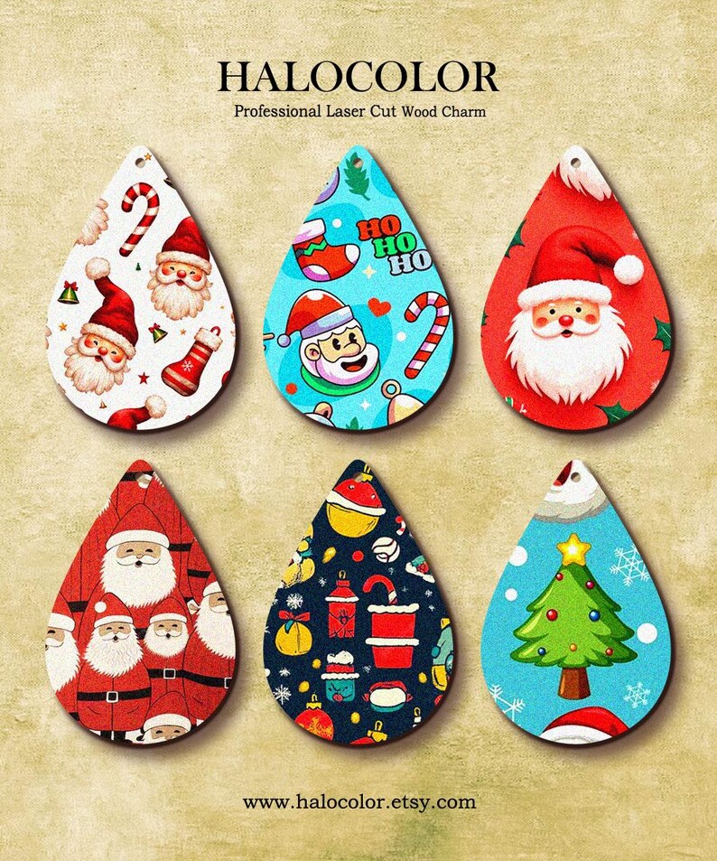 Santa Christmas Tree Wood Charm – Lightweight Filigree Teardrop ...