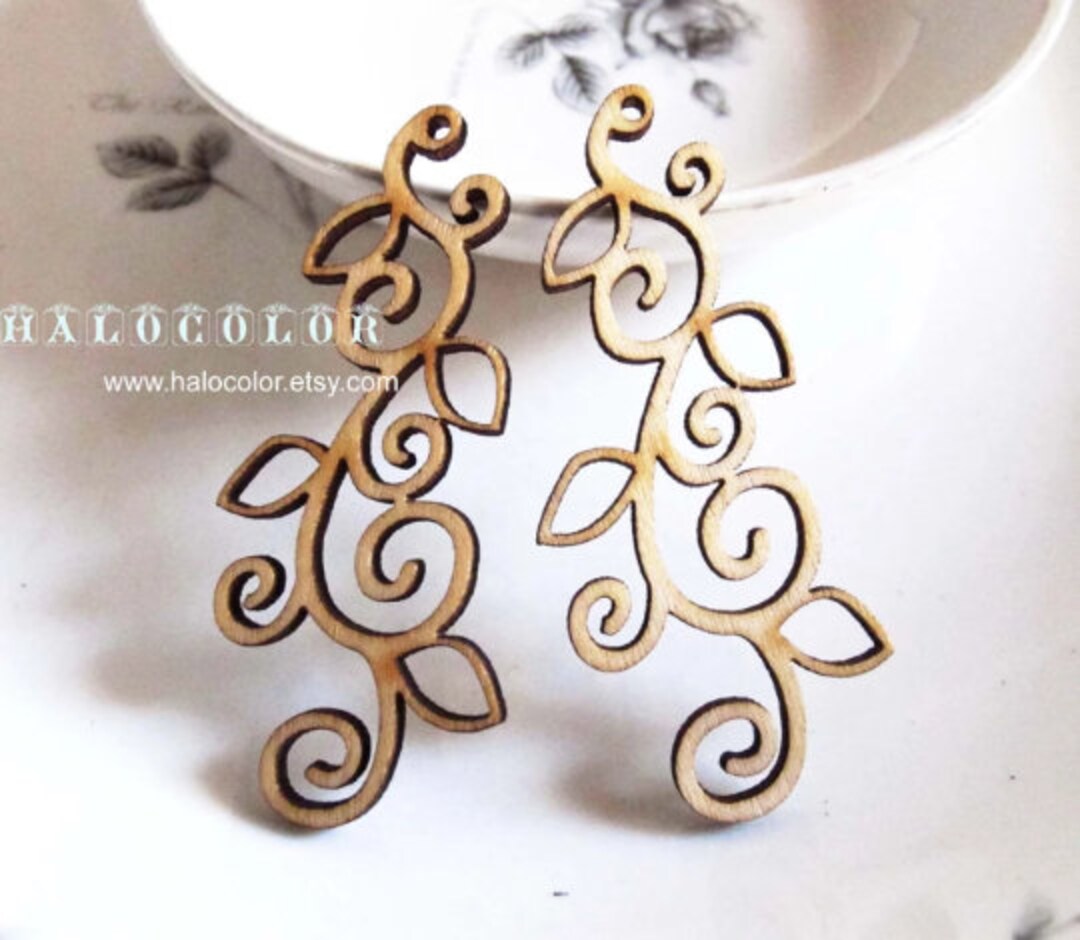 Dyeing Series Birch Wood Filigree Flower Vine Charm (21 X 58 Mm) - Etsy