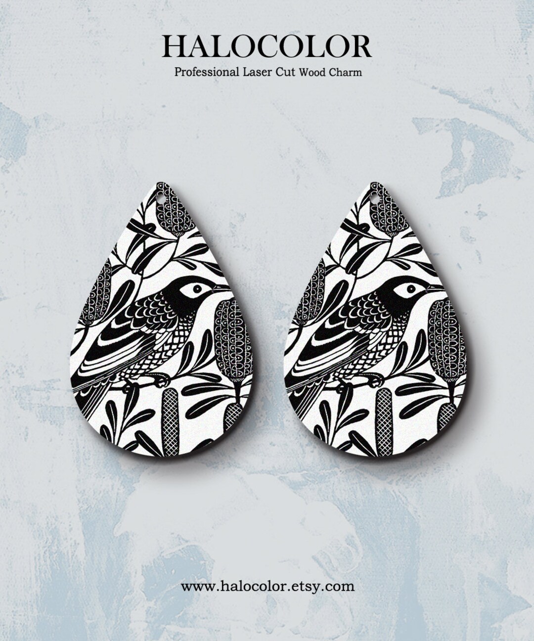Print Series - 2 Pcs Filigree Nature Leaf Bird Black White Teardrop ...