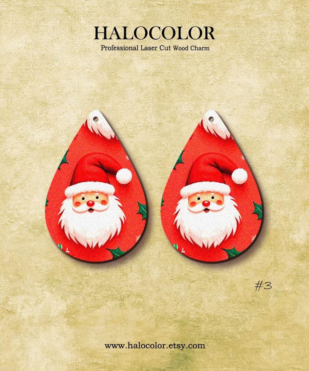 Santa Christmas Tree Wood Charm – Lightweight Filigree Teardrop ...