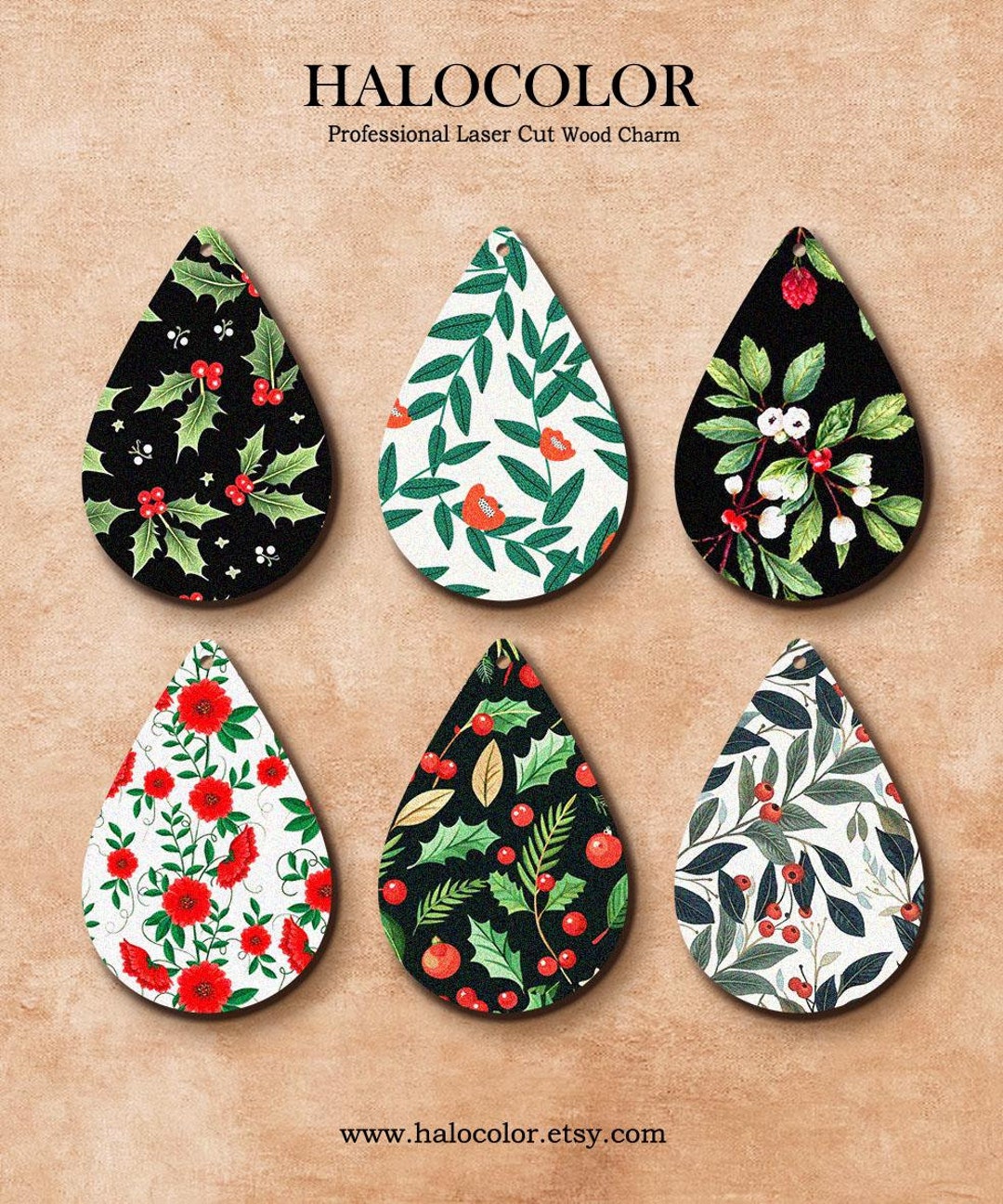 Print Series - 2 Pcs Filigree New Year Christmas Holly Leaf Flower ...