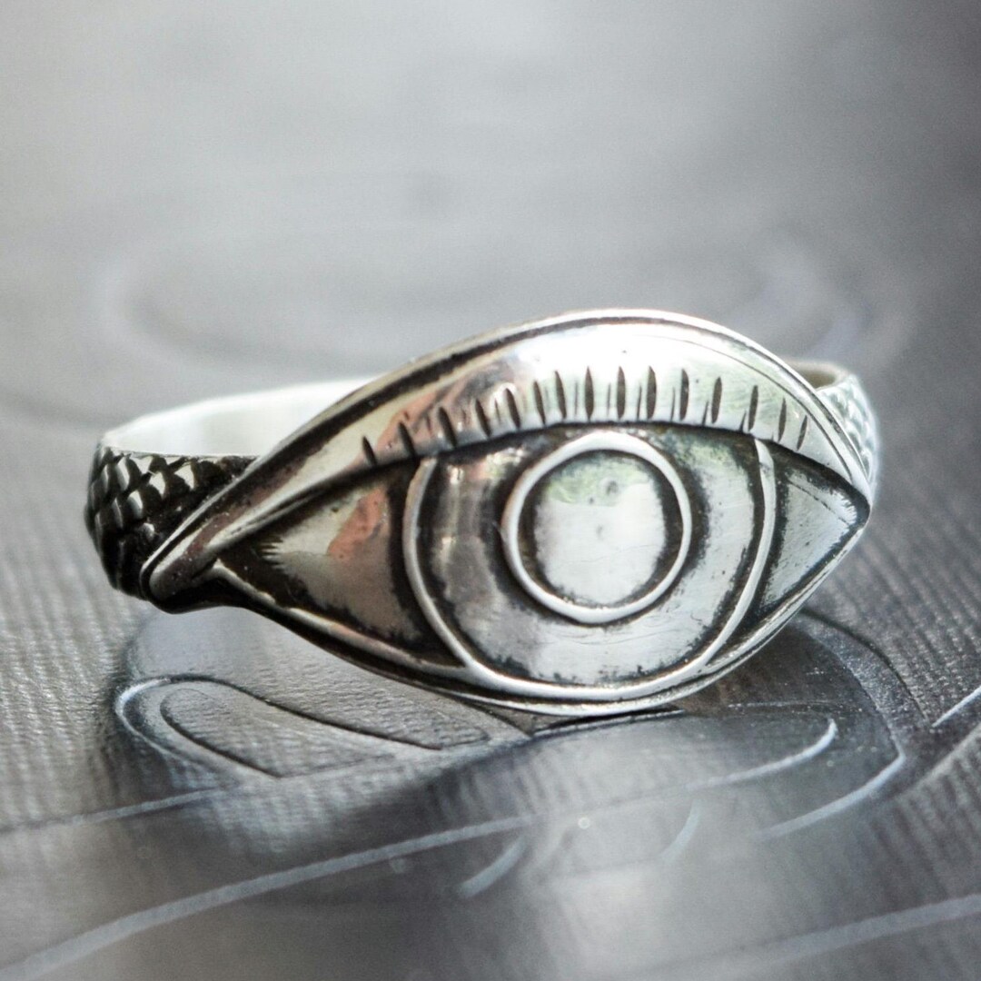 925 Sterling Silver Eye Ring With a Snakeskin Band, Handmade Ring, Gift ...