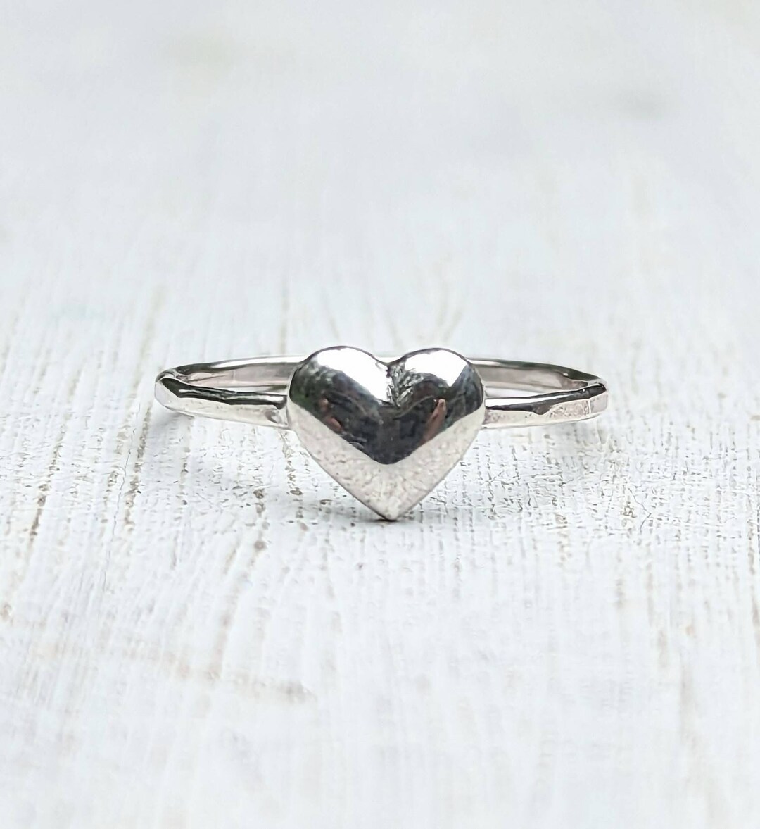 Sterling Silver Puffy Heart Ring, Handmade With a Hammered Band, Made ...