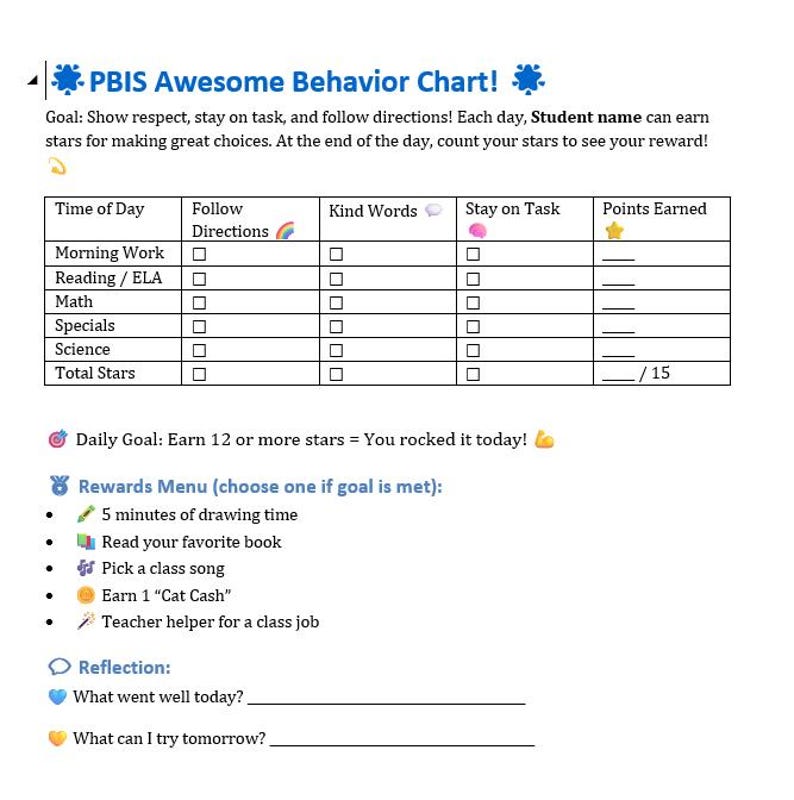 PBIS Incentive Chart - Etsy