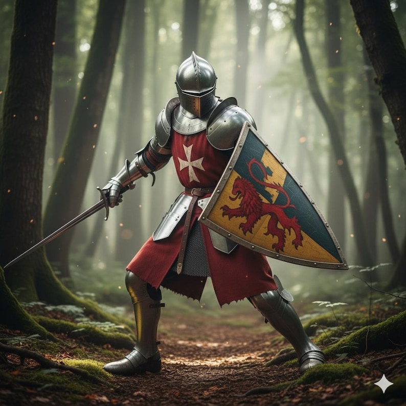 Medieval Knight Wall Art Print | Templar Crusader Armor With Shield ...
