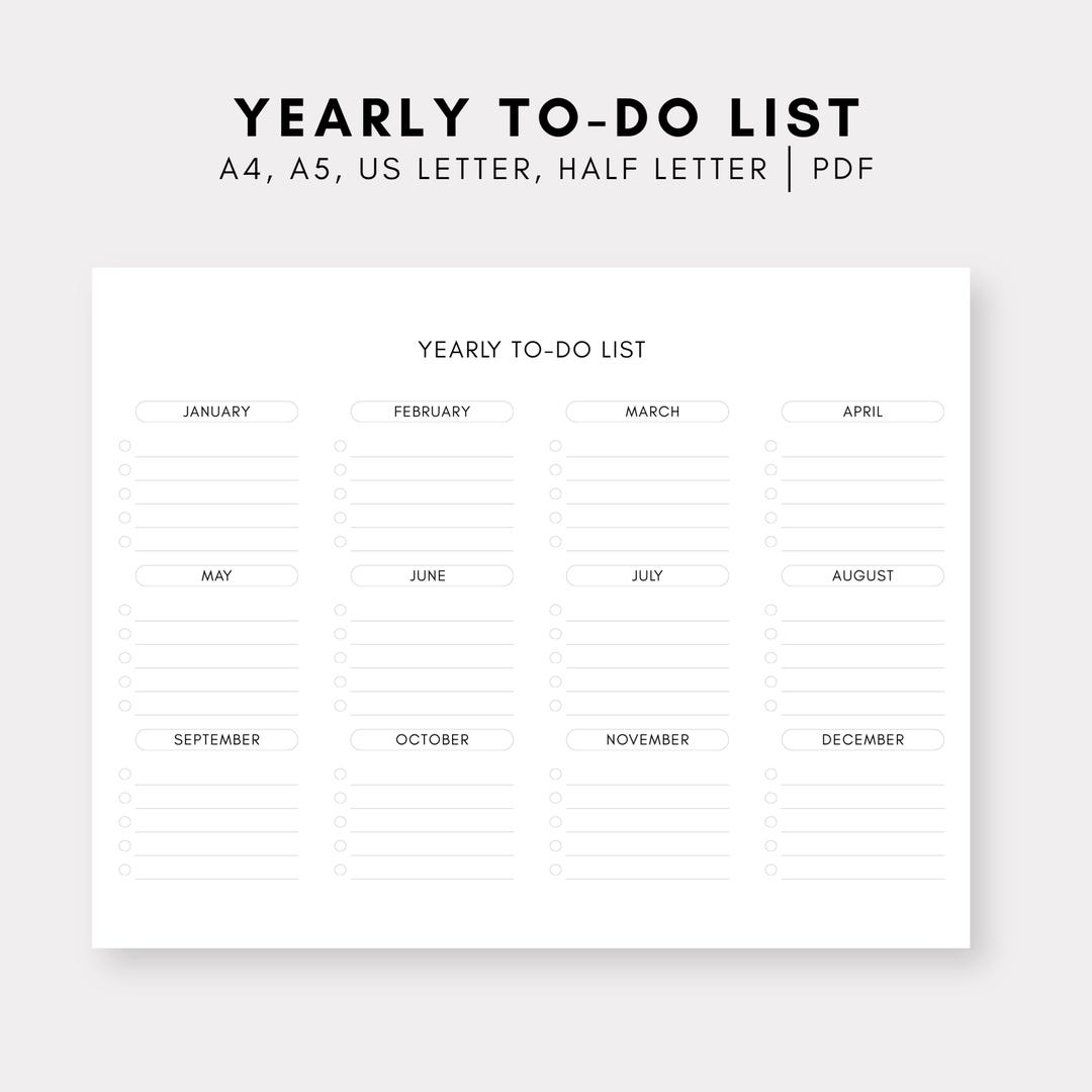 Yearly To-do List Landscape Yearly Task Annual Planner Minimalist ...