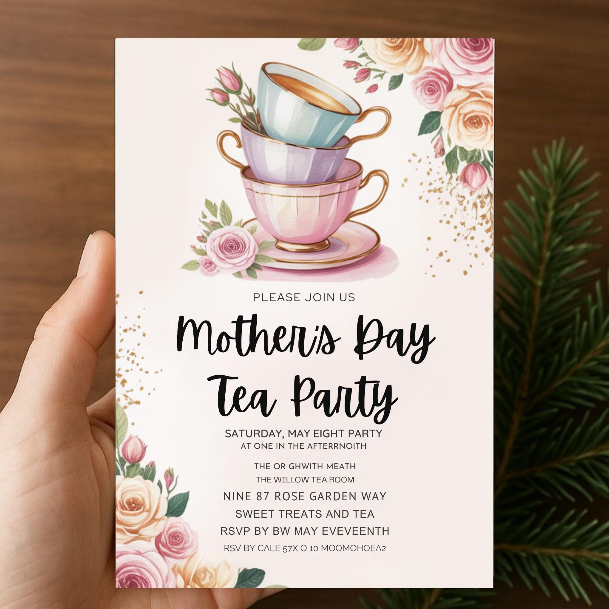 Mother’s Day Tea Party Invitation Template, Floral Tea Party Brunch ...