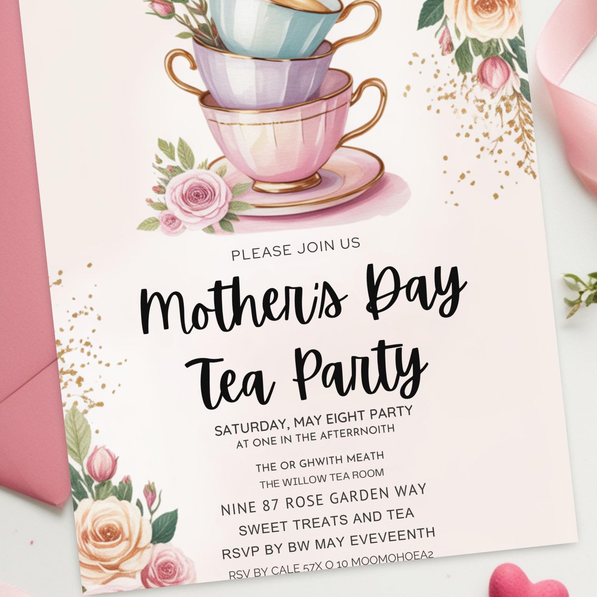 Mother’s Day Tea Party Invitation Template, Floral Tea Party Brunch ...