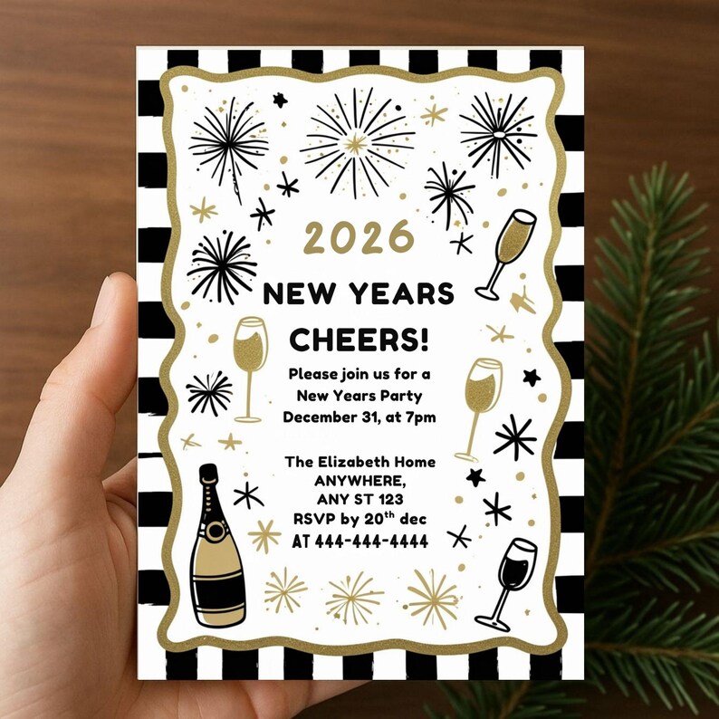 New Year Invitation 2026, Fun New Years Eve Party Invite, Fireworks ...