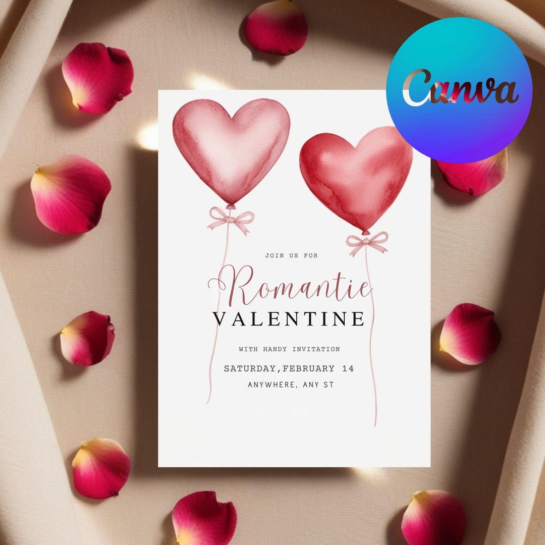 Romantic Valentine Invitation Template, Heart Balloon Valentine Card ...