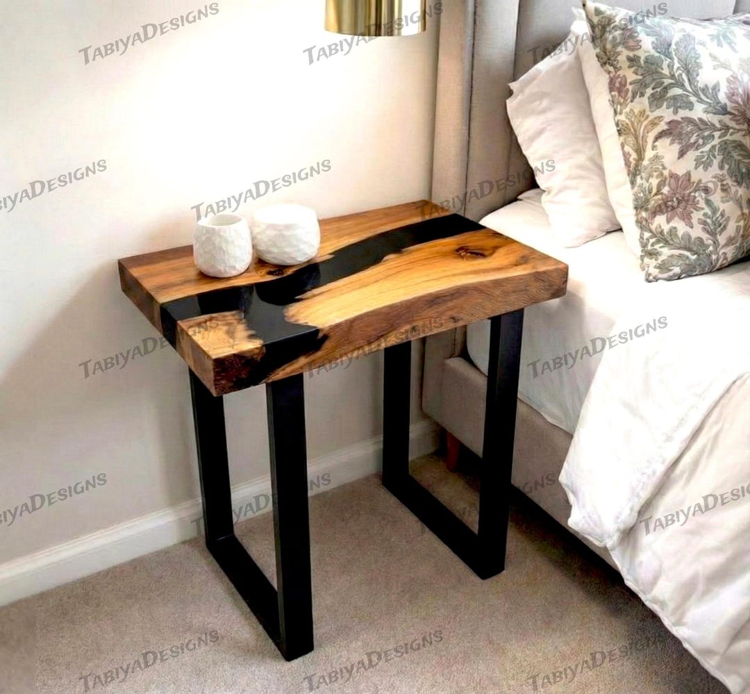 Wood and Epoxy Bedside Table | Custom Resin Nightstand Bedroom ...