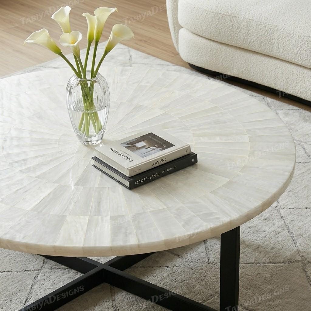 Round Selenite Coffee Table, Luxury Crystal Center Table, Modern Living ...